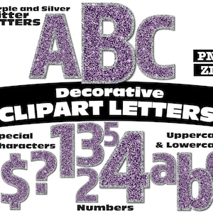 Purple and Silver Glitter Clipart Letters PNG Digital Download Complete ...