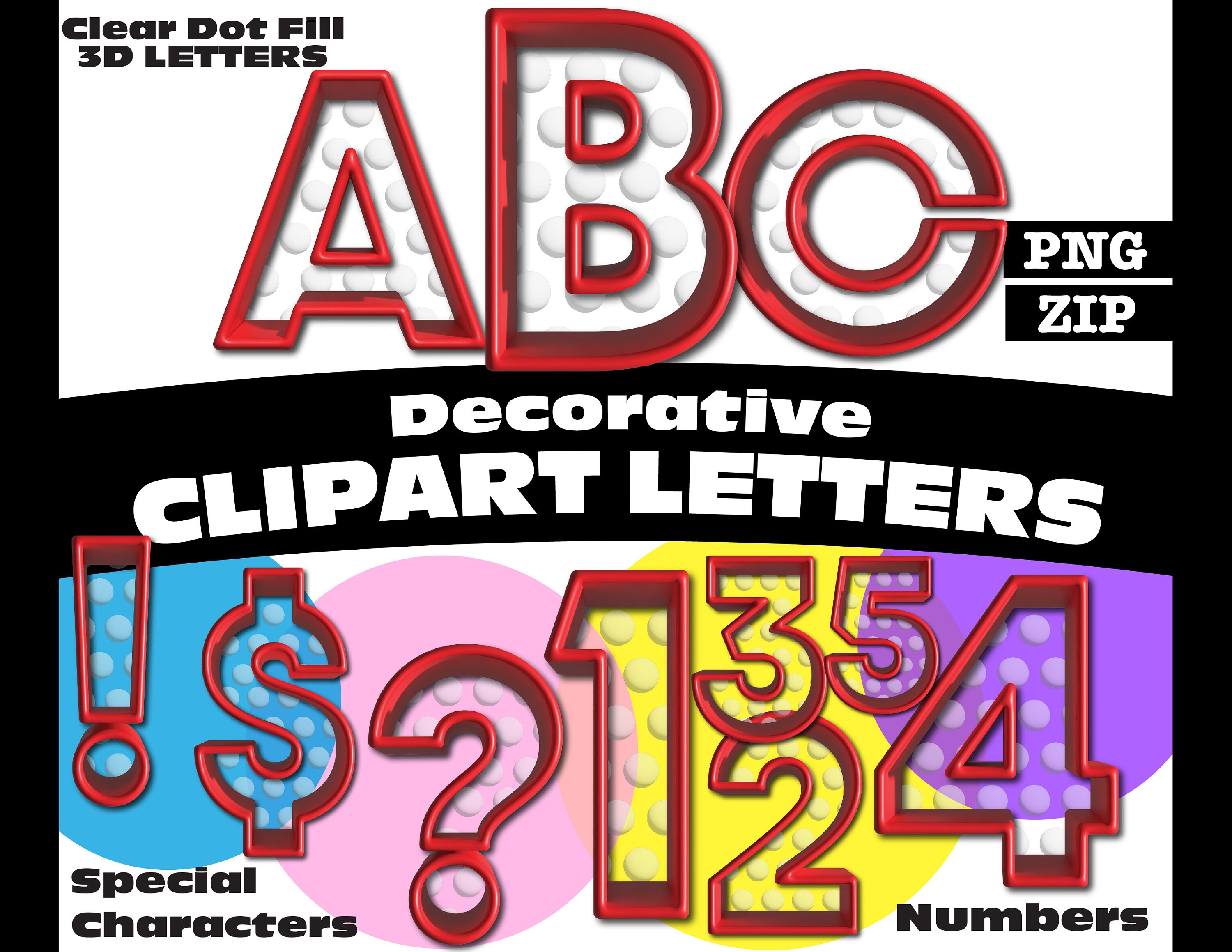 3D Clear Dot Fill Clipart Letters PNG Digital Download 13 Complete ...