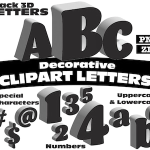 Black 3D Clipart Letters PNG Digital Download Complete Alphanumeric Set ...