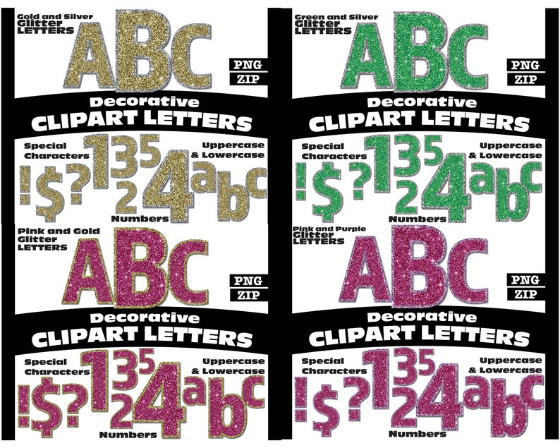 Glitter Clipart Letters Bundle PNG Digital Download 15 Complete ...