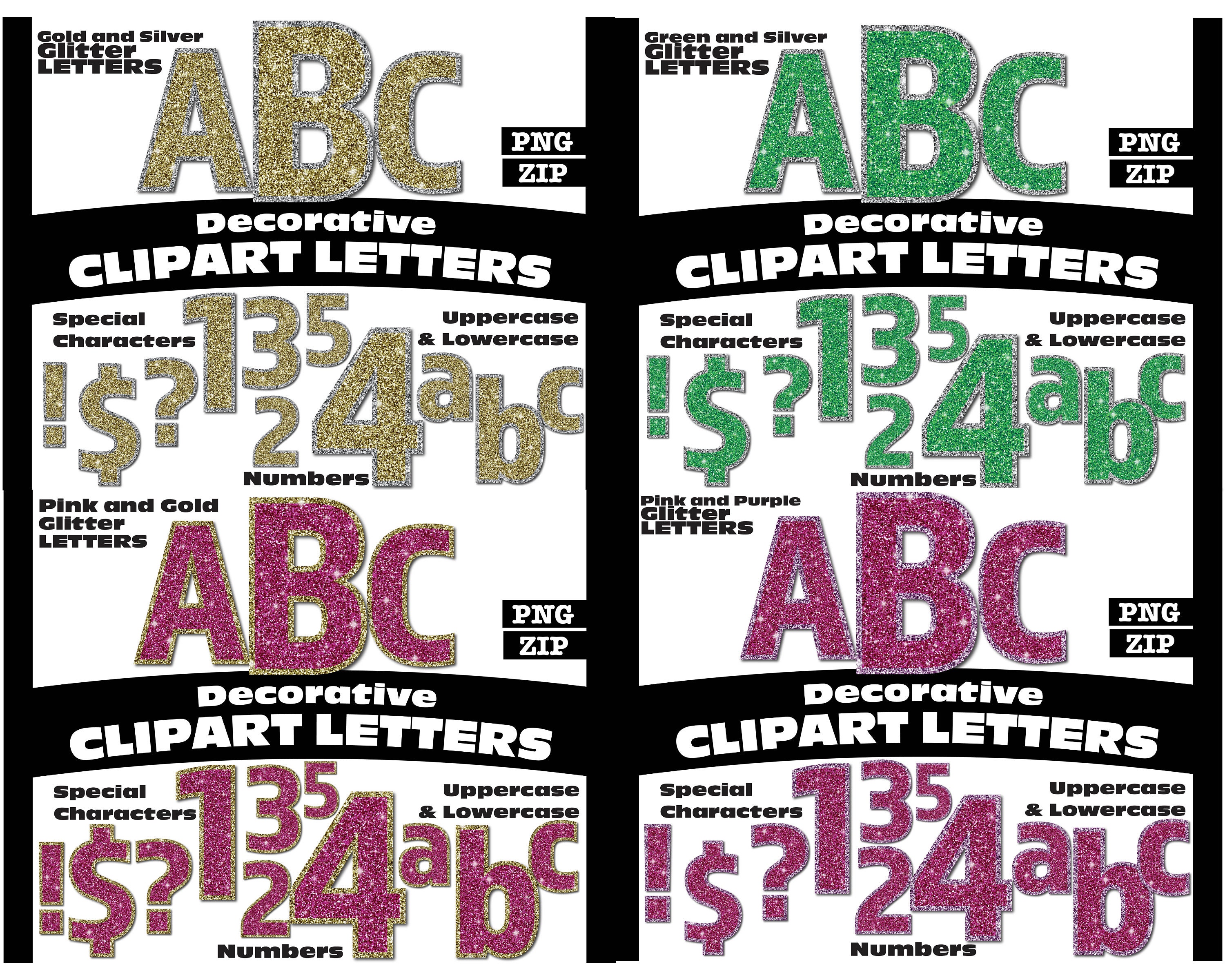 Glitter Clipart Letters Bundle PNG Digital Download 15 Complete ...