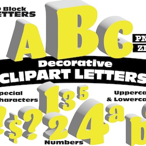 Yellow 3D Clipart Block Letters PNG Digital Download Complete ...