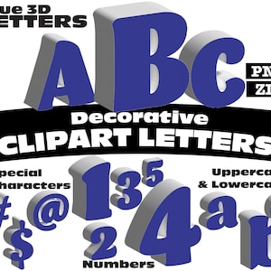 Blue 3D Clipart Letters PNG Digital Download Complete Alphanumeric Set ...