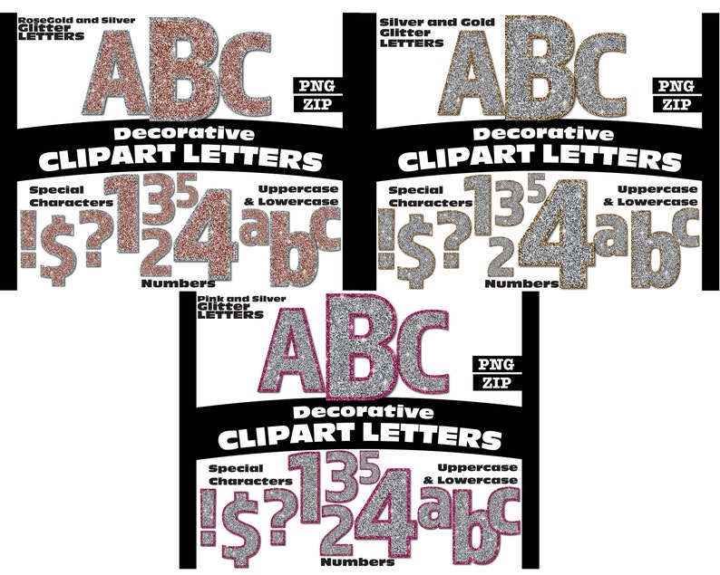 Glitter Clipart Letters Bundle PNG Digital Download 15 Complete ...