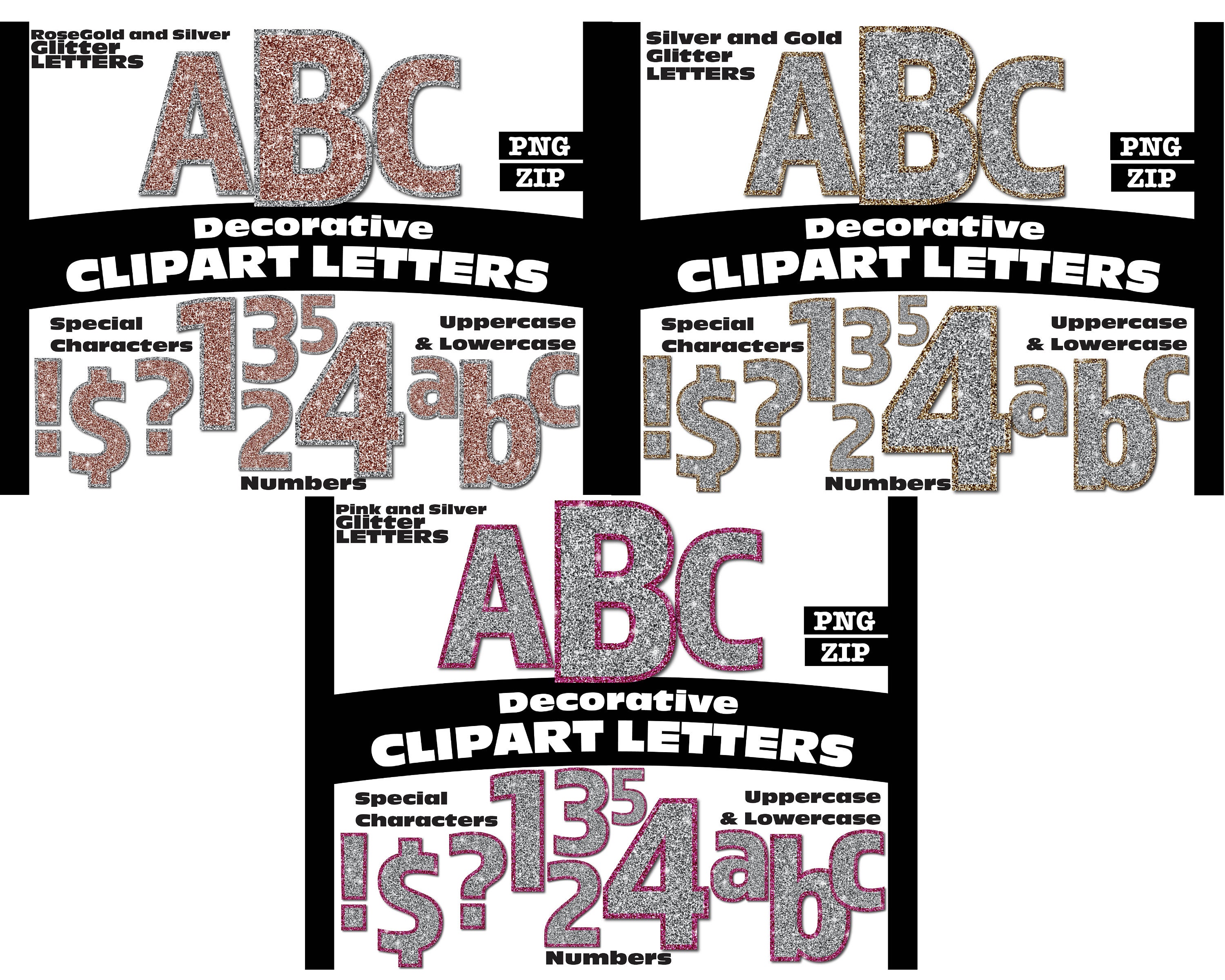 Glitter Clipart Letters Bundle PNG Digital Download 15 Complete ...