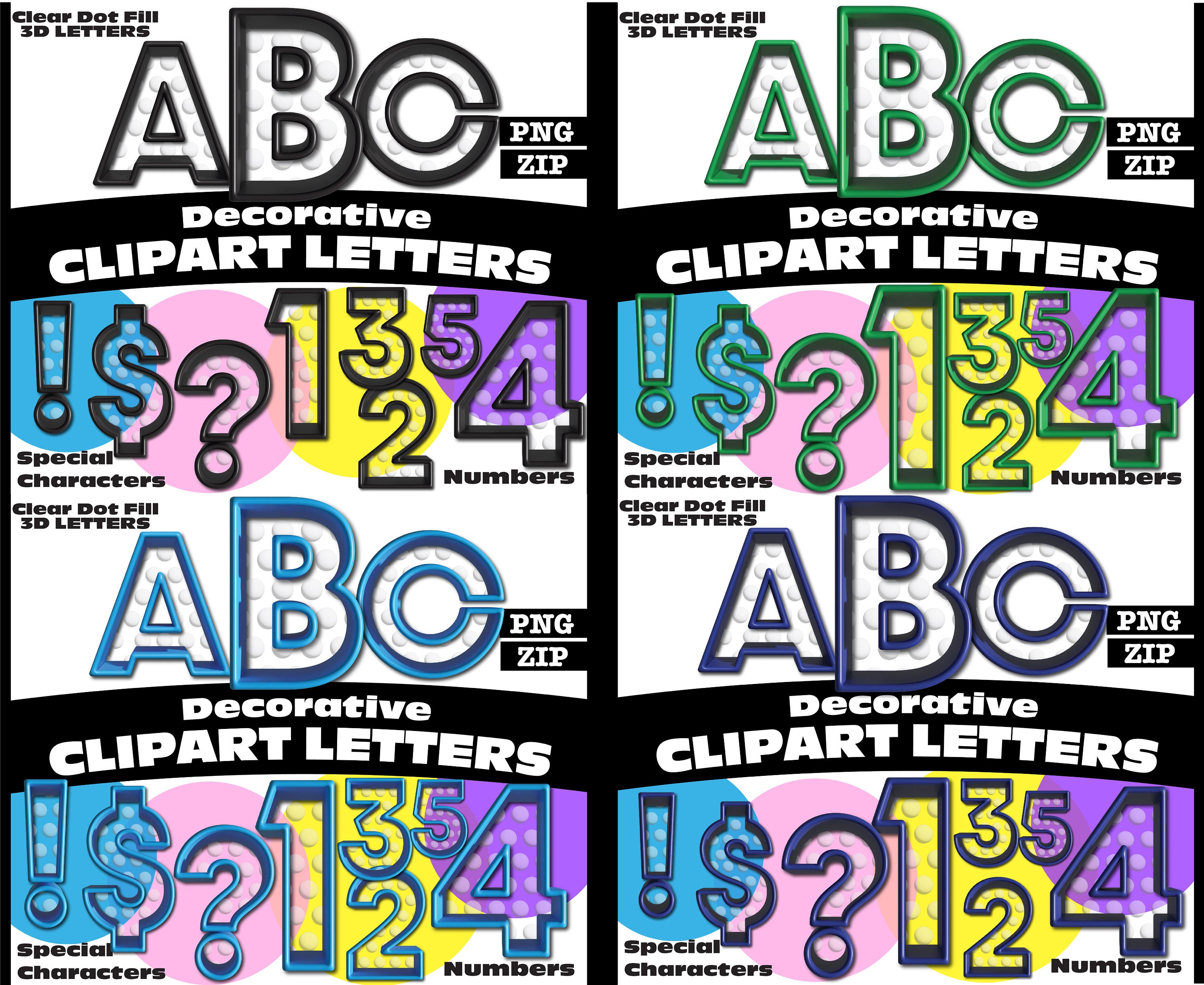 3D Clear Dot Fill Clipart Letters PNG Digital Download 13 Complete ...