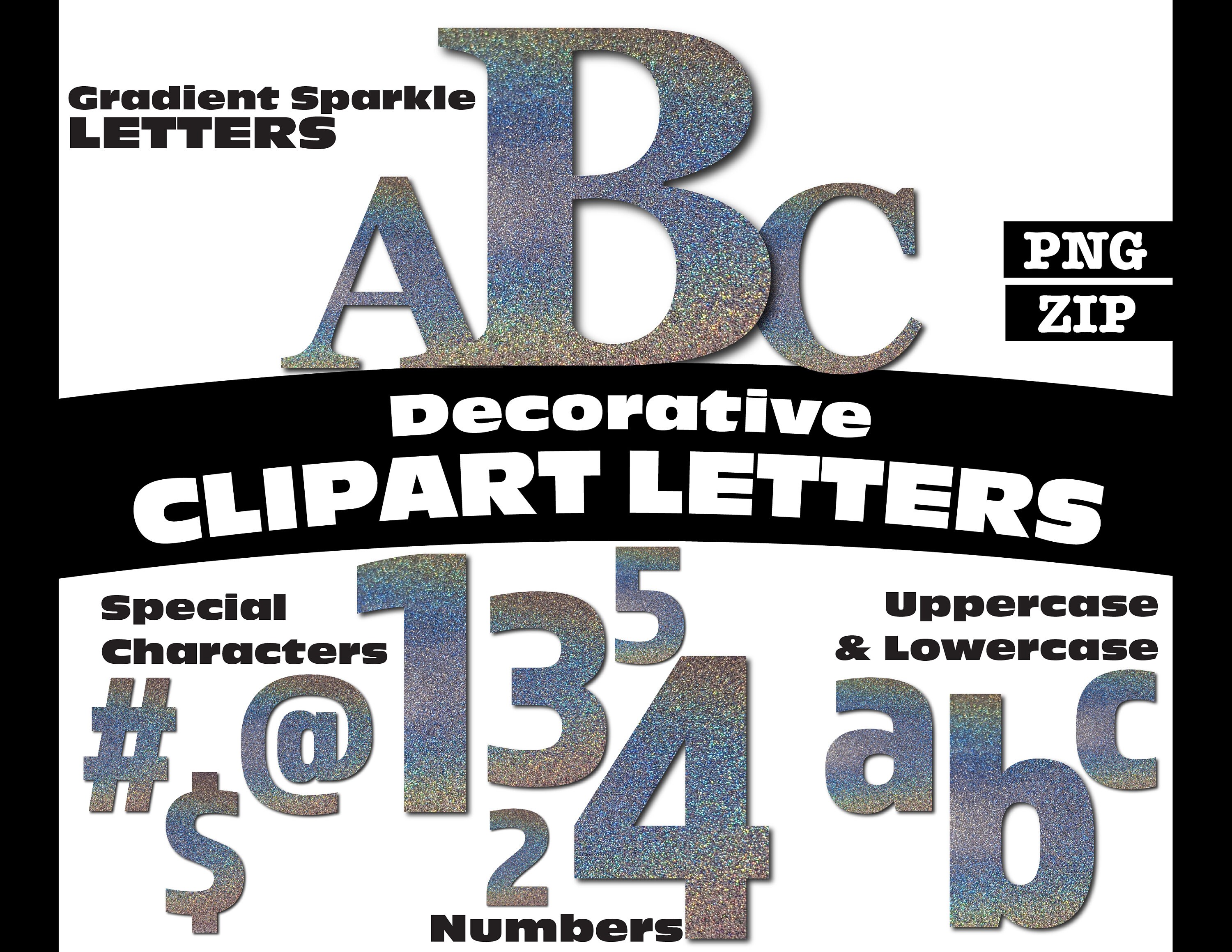 Gradient Sparkle Clipart Letters PNG Digital Download Complete ...