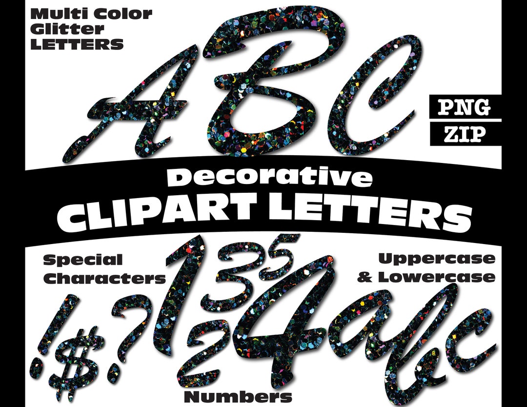 Multi Color Glitter Clipart Letters PNG Digital Download Complete ...