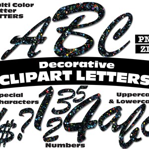 Multi Color Glitter Clipart Letters PNG Digital Download Complete ...