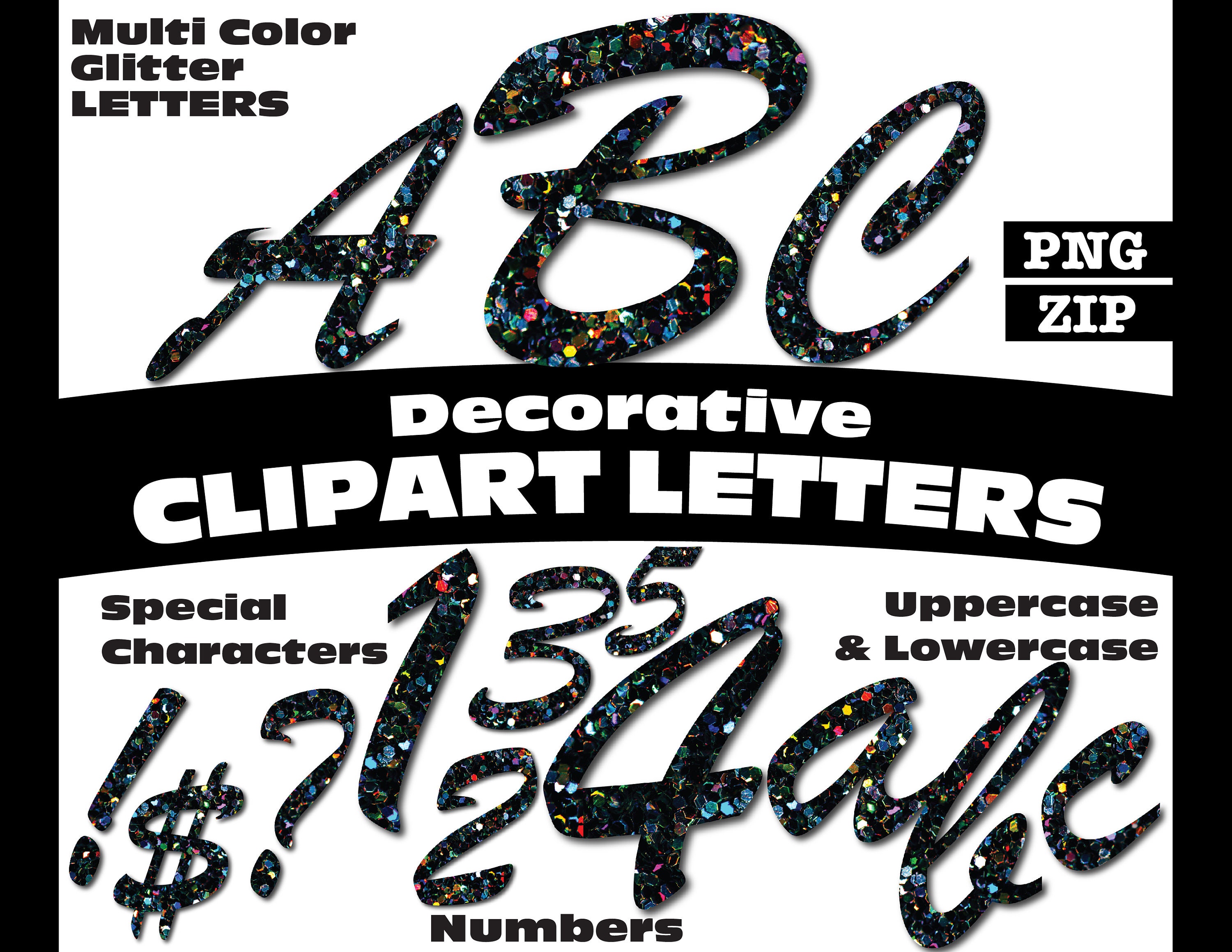 Multi Color Glitter Clipart Letters PNG Digital Download Complete ...