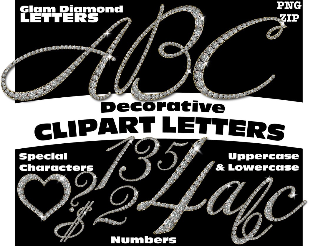 Glam Diamond Clipart Letters PNG Complete Alphanumeric Set - Etsy