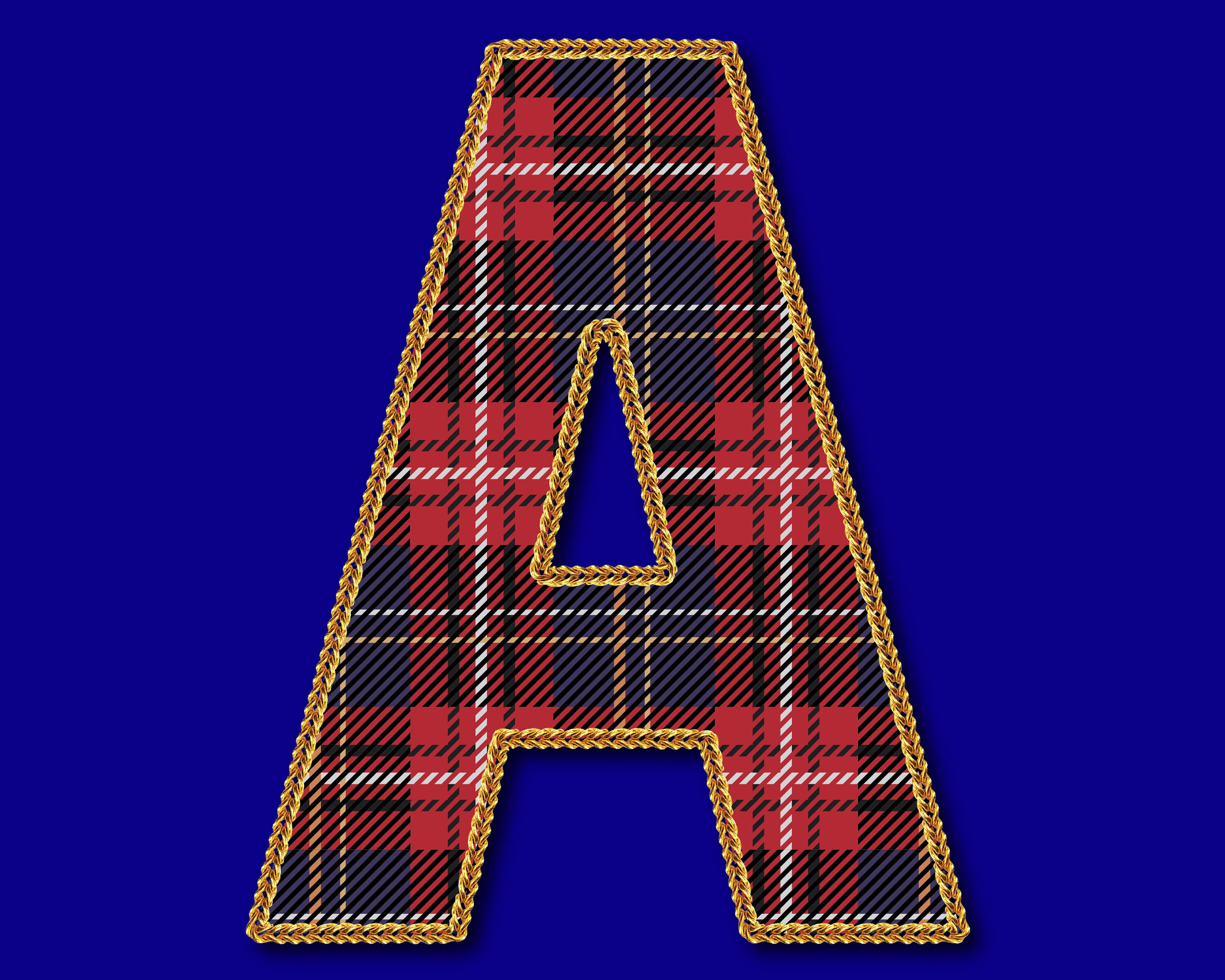 Tartan Plaid Embroidered Clipart Letters PNG Font Digital Download ...