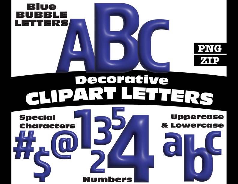 Blue Bubble Clipart Letters PNG Digital Download Complete Alphanumeric ...
