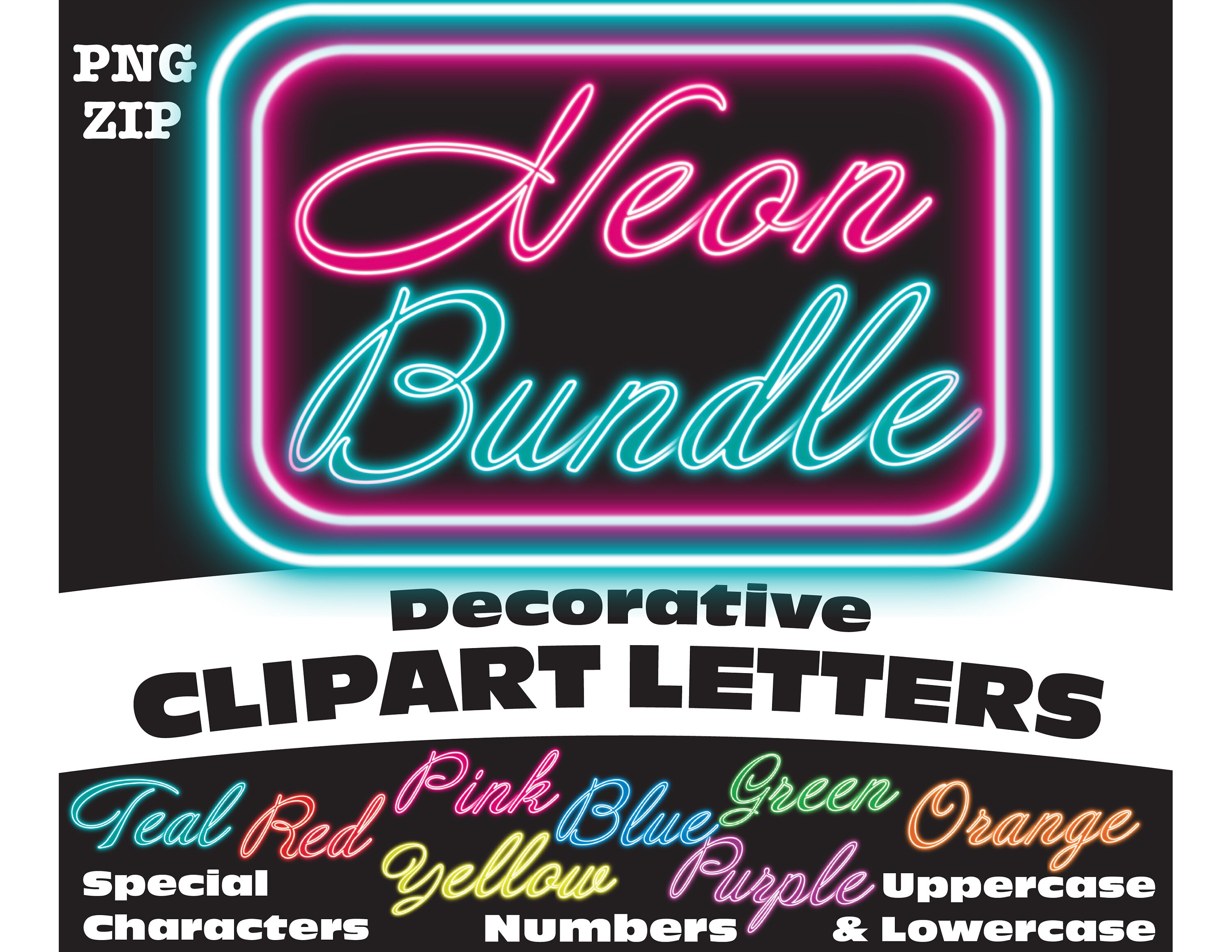 Glowing Neon Sign Clipart Letters Bundle PNG Digital Download 8 ...