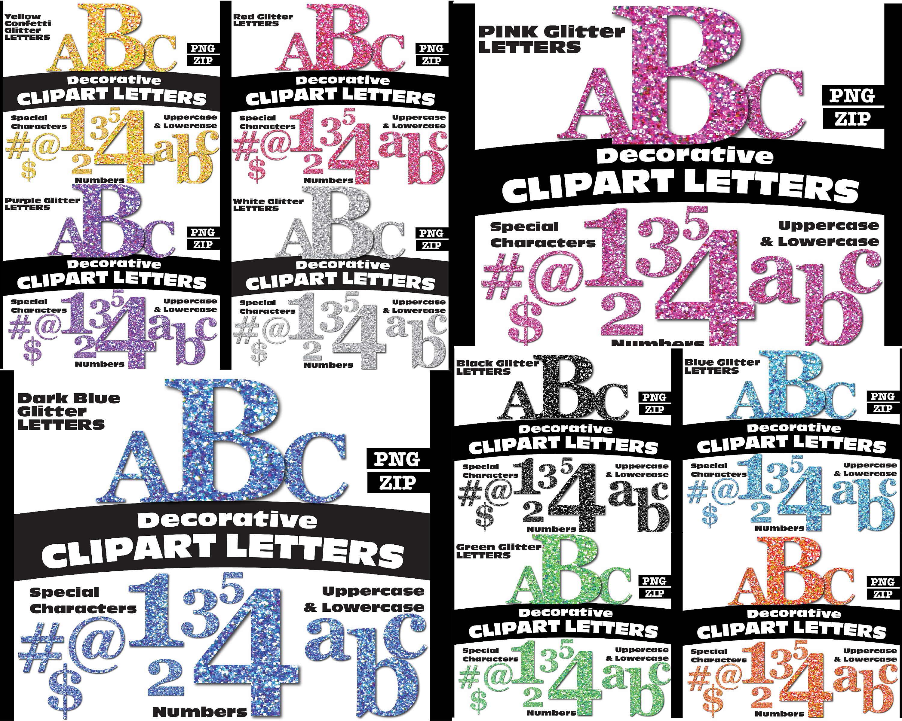 Big Glitter Clipart Letters Bundle PNG Digital Download 60 Complete ...