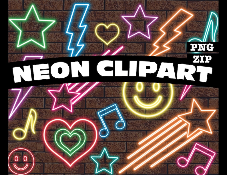 Glowing Neon Sign Clipart Graphics Smiley Face Hearts Stars Lightning ...