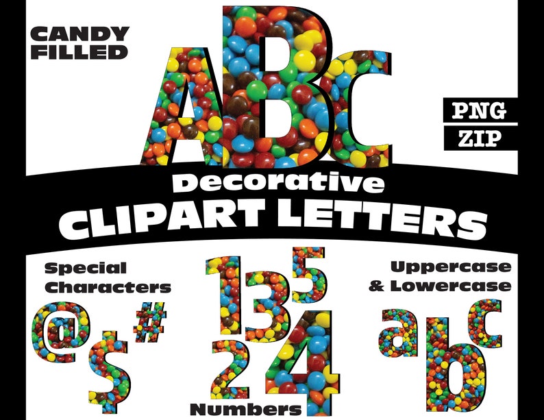 Candy Clipart Letters PNG Digital Download Complete Alphanumeric Set ...