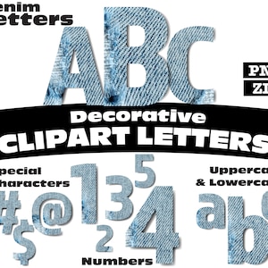Denim Clipart Letters PNG Digital Download Complete Alphanumeric Set ...