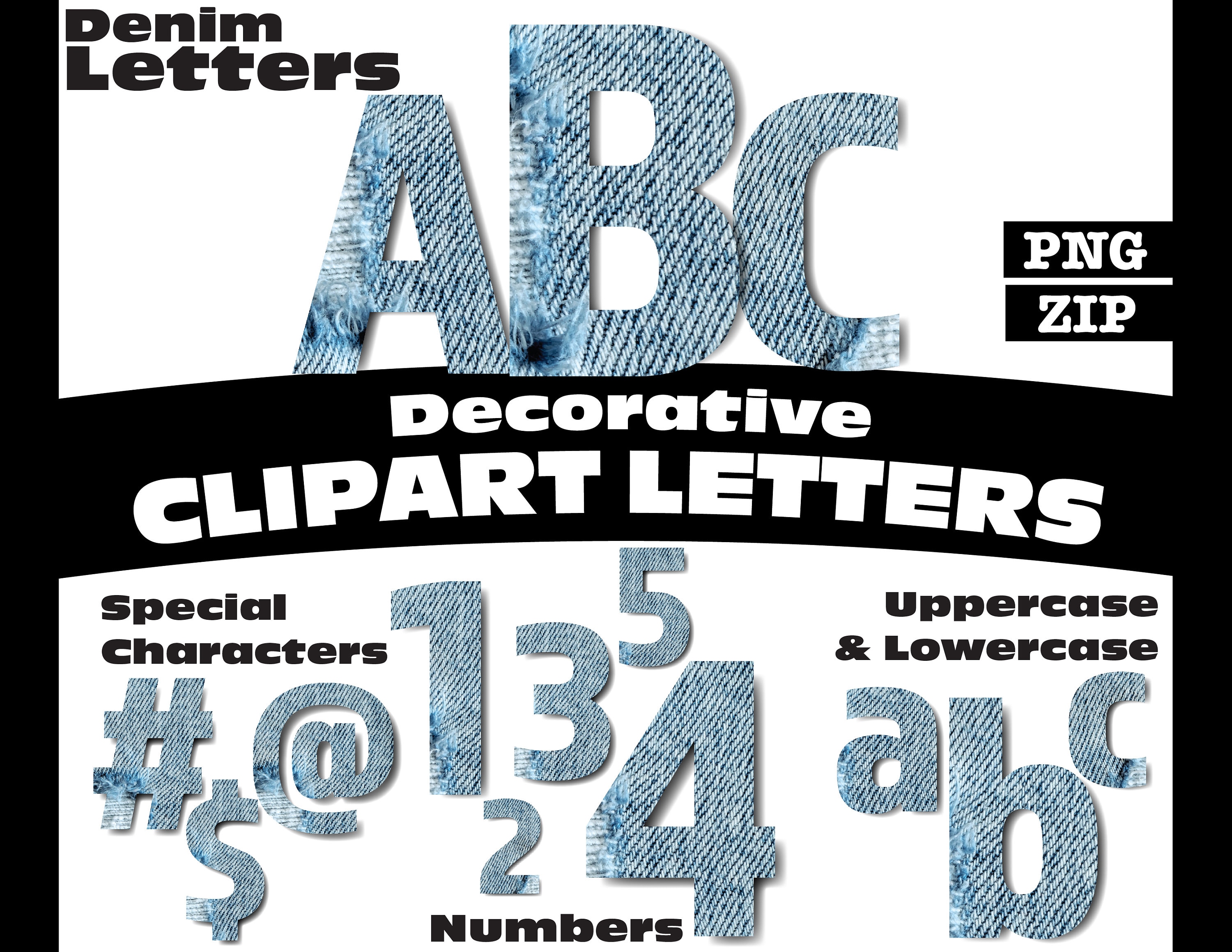 Denim Clipart Letters PNG Digital Download Complete Alphanumeric Set ...