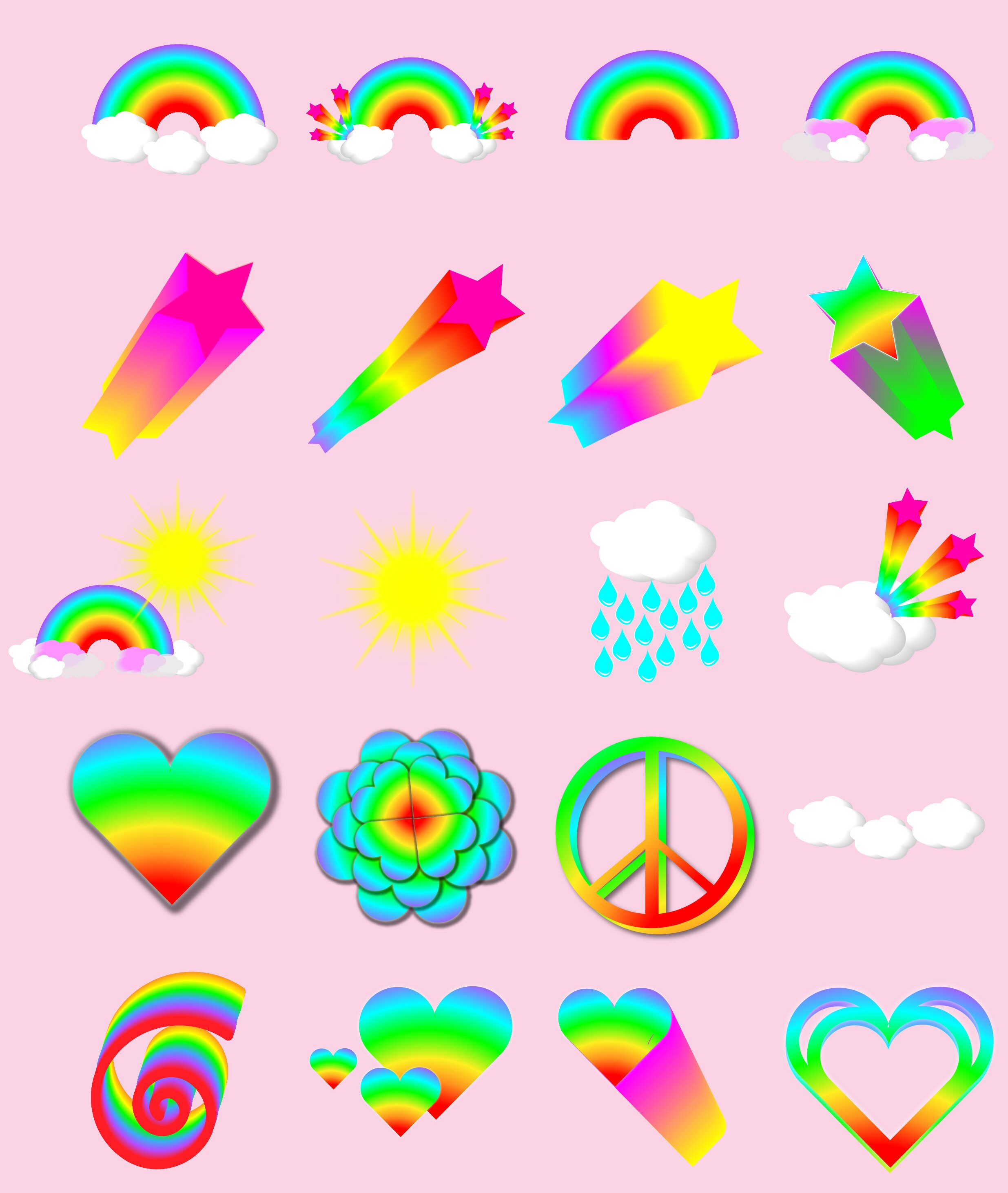 Rainbow Clipart Set PNG Digital Download Hearts Stars Clouds - Etsy
