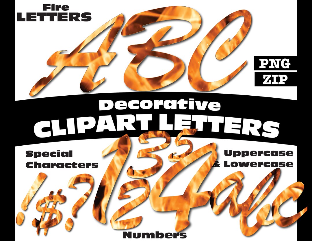 Fire Clipart Letters PNG Digital Download Complete Alphanumeric Set ...