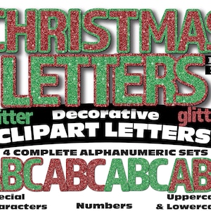 Red and Green Christmas Glitter Clipart Letters PNG Digital Download 4 ...