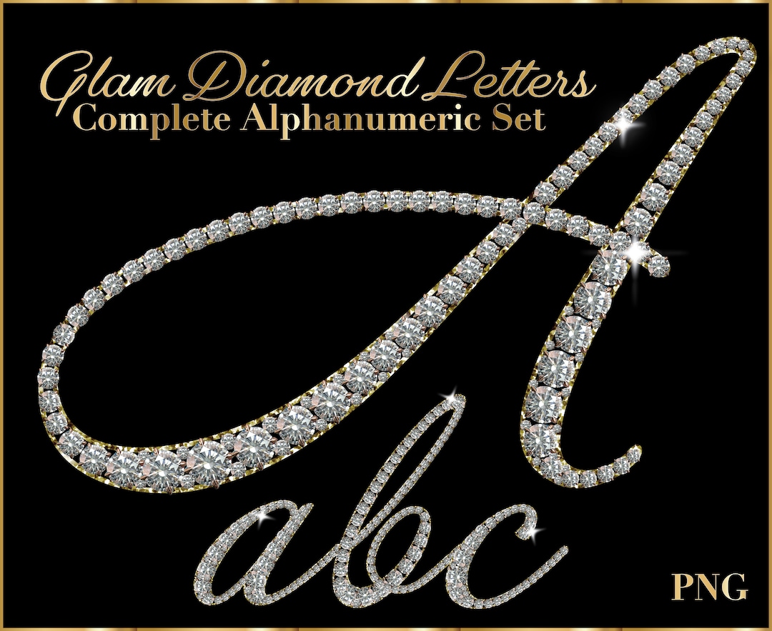 Glam Diamond Clipart Letters PNG Complete Alphanumeric Set Elegant ...