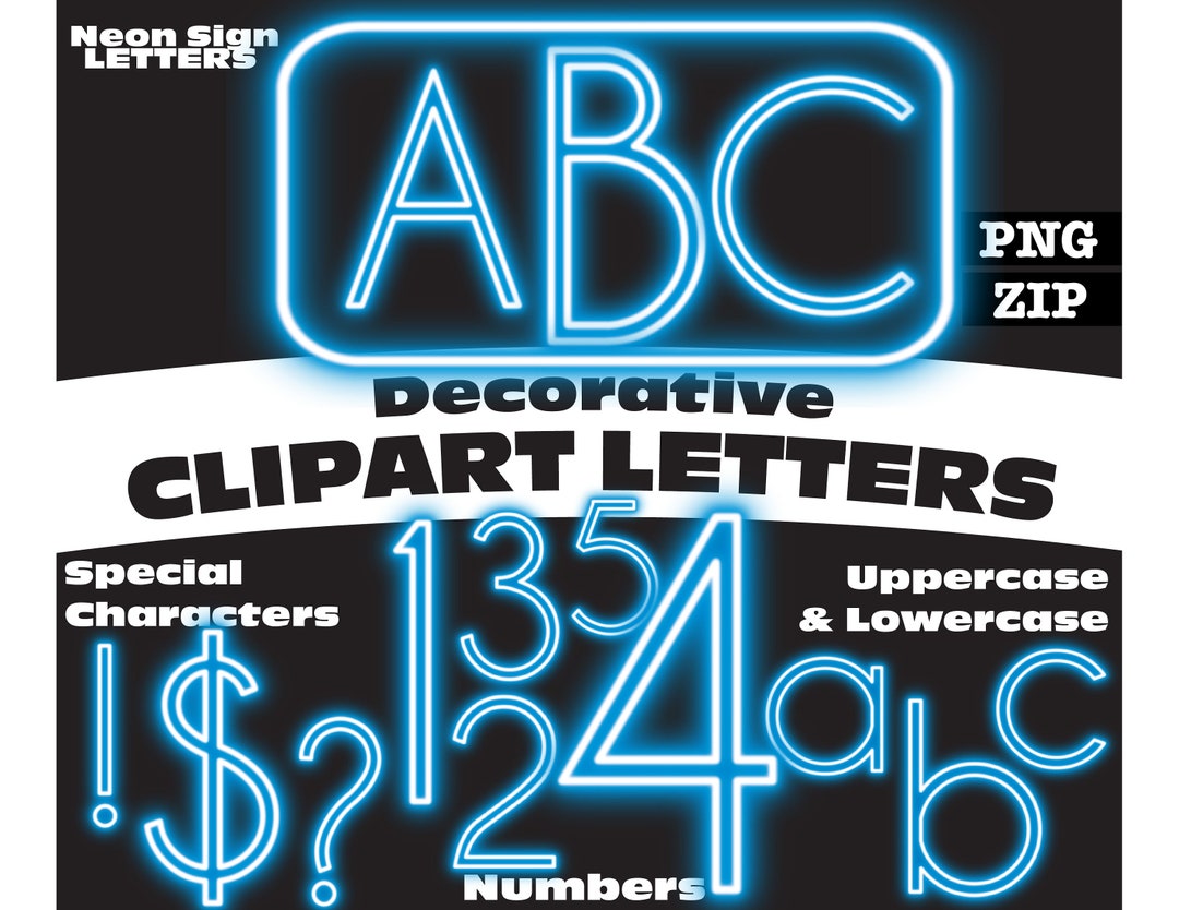 Glowing Blue Posh Neon Sign Clipart Letters PNG Digital Download ...