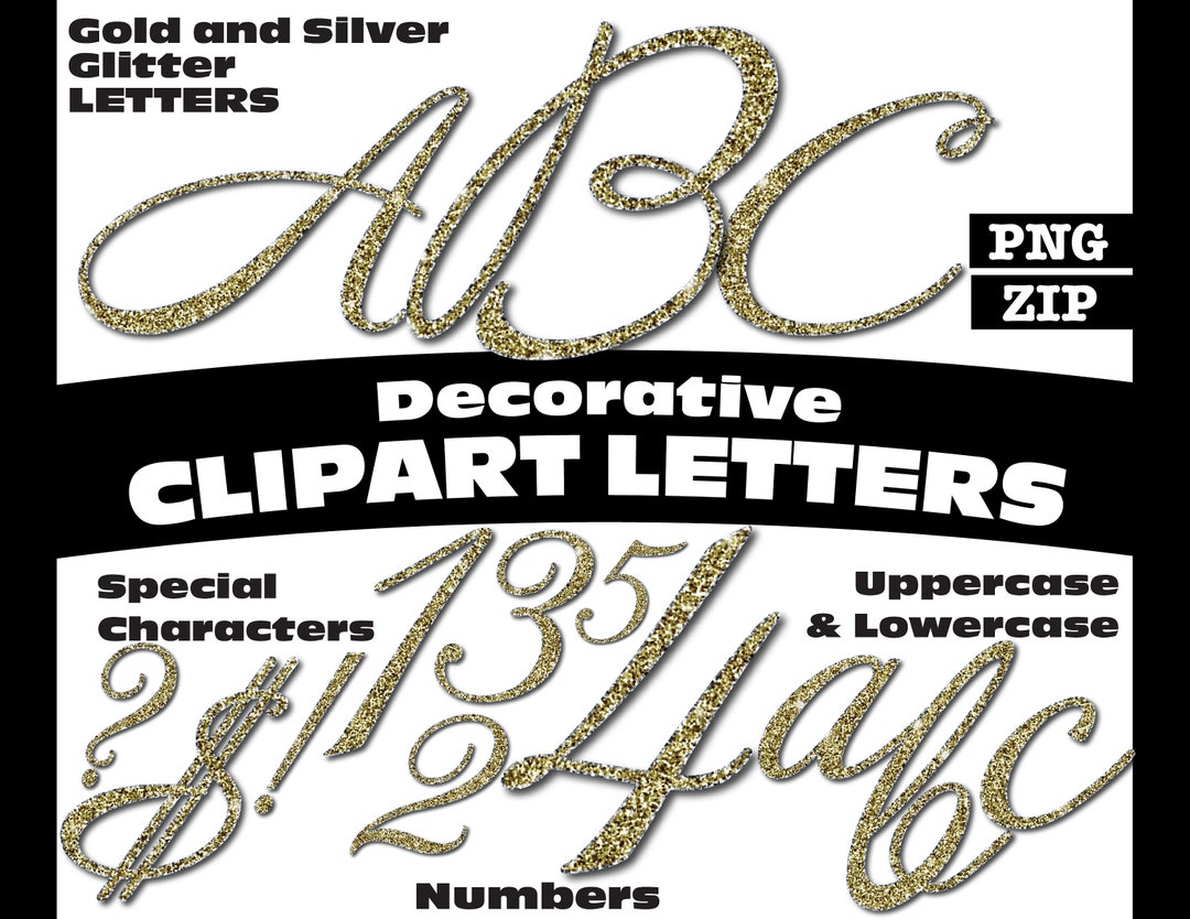 Gold and Silver Glitter Clipart Letters PNG Digital Download Complete ...