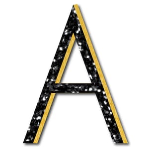 Black Glitter Gold Trim Clipart Letters: Alphanumeric PNG Set (digital ...