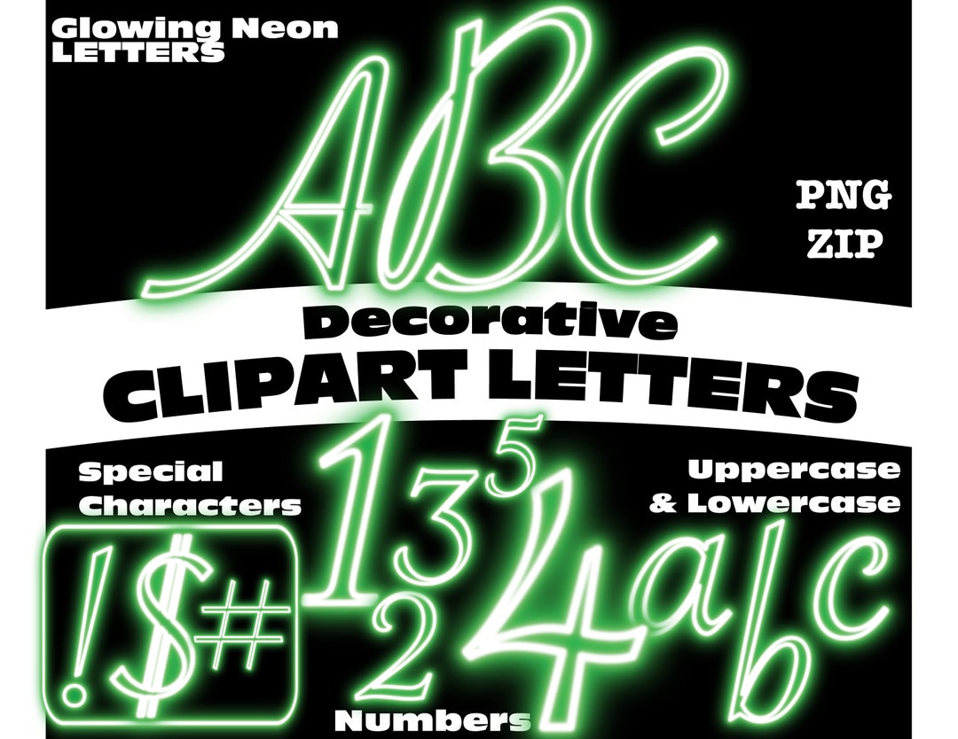 Glowing Green Neon Sign Clipart Letters PNG Digital Download Complete ...