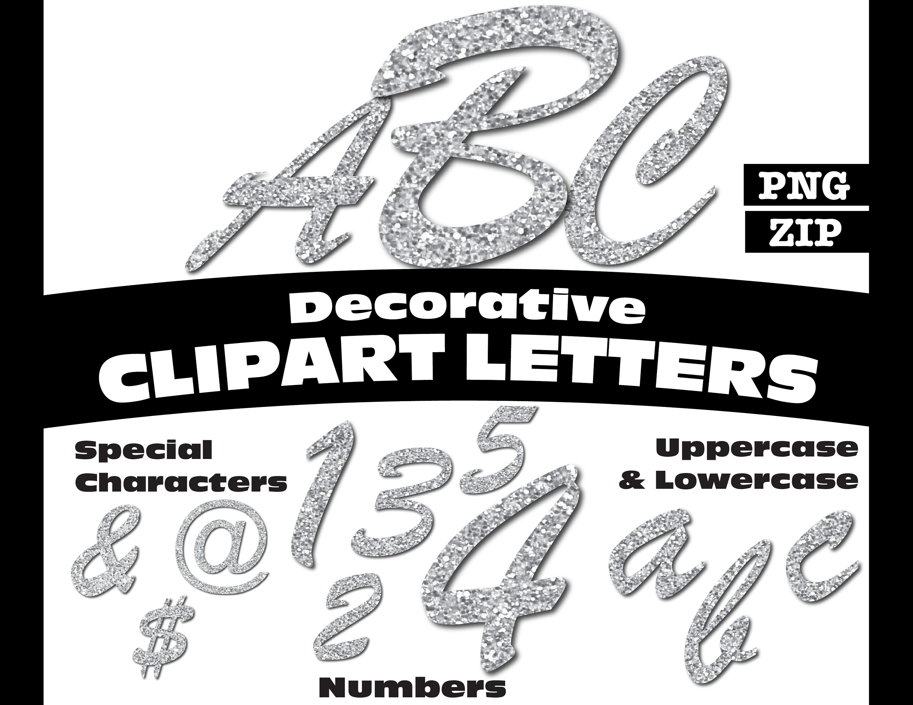 White Glitter Clipart Letters PNG Digital Download Complete ...