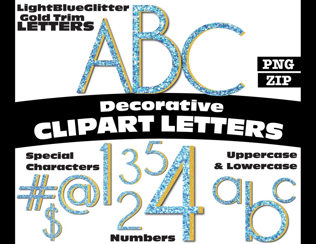 Light Blue Glitter Clipart Letters PNG Digital Download Complete ...