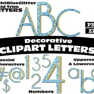 Light Blue Glitter Clipart Letters PNG Digital Download Complete ...
