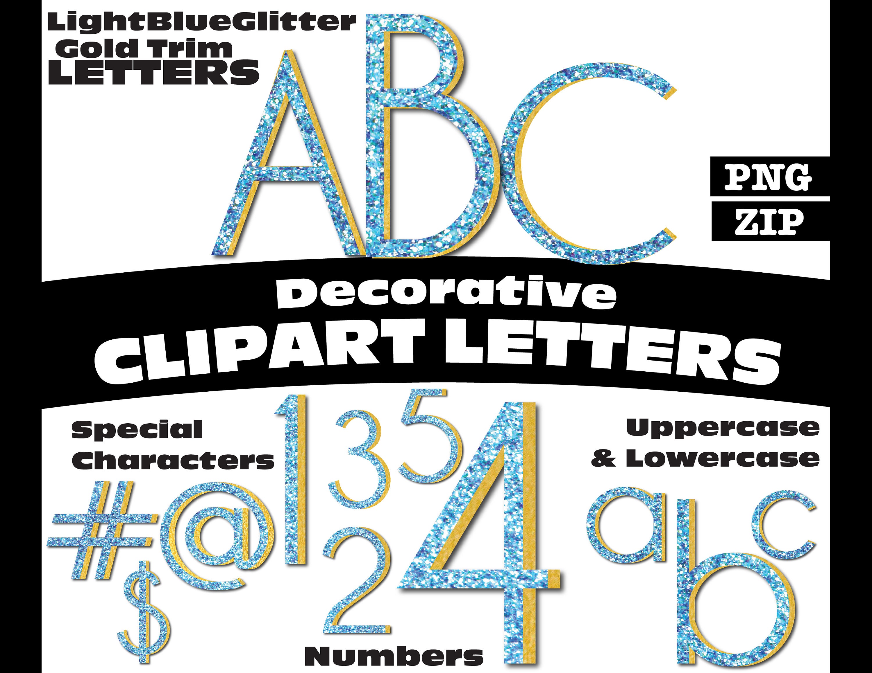 Light Blue Glitter Clipart Letters PNG Digital Download Complete ...