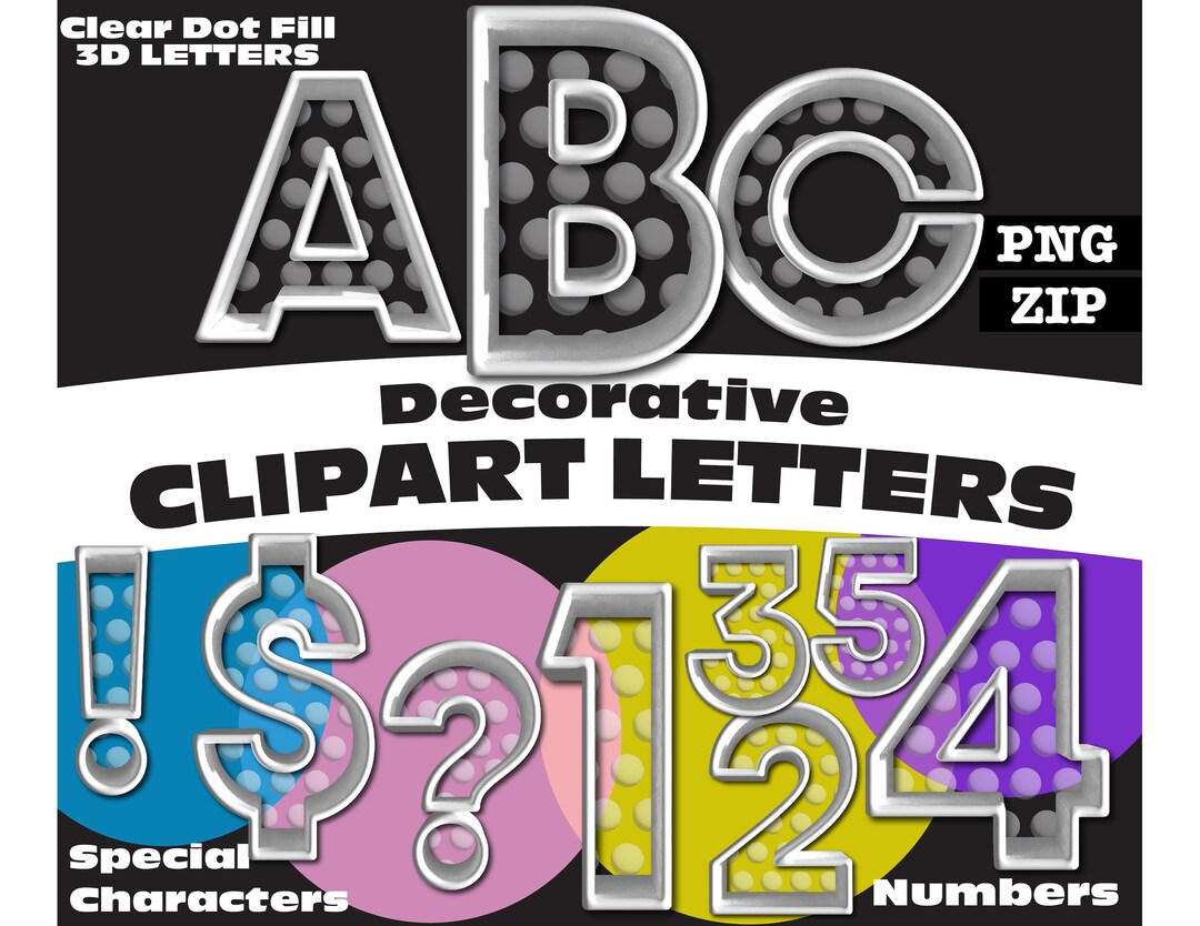 White 3D Clipart Letters Clear Dot Fill PNG Digital Download Complete ...