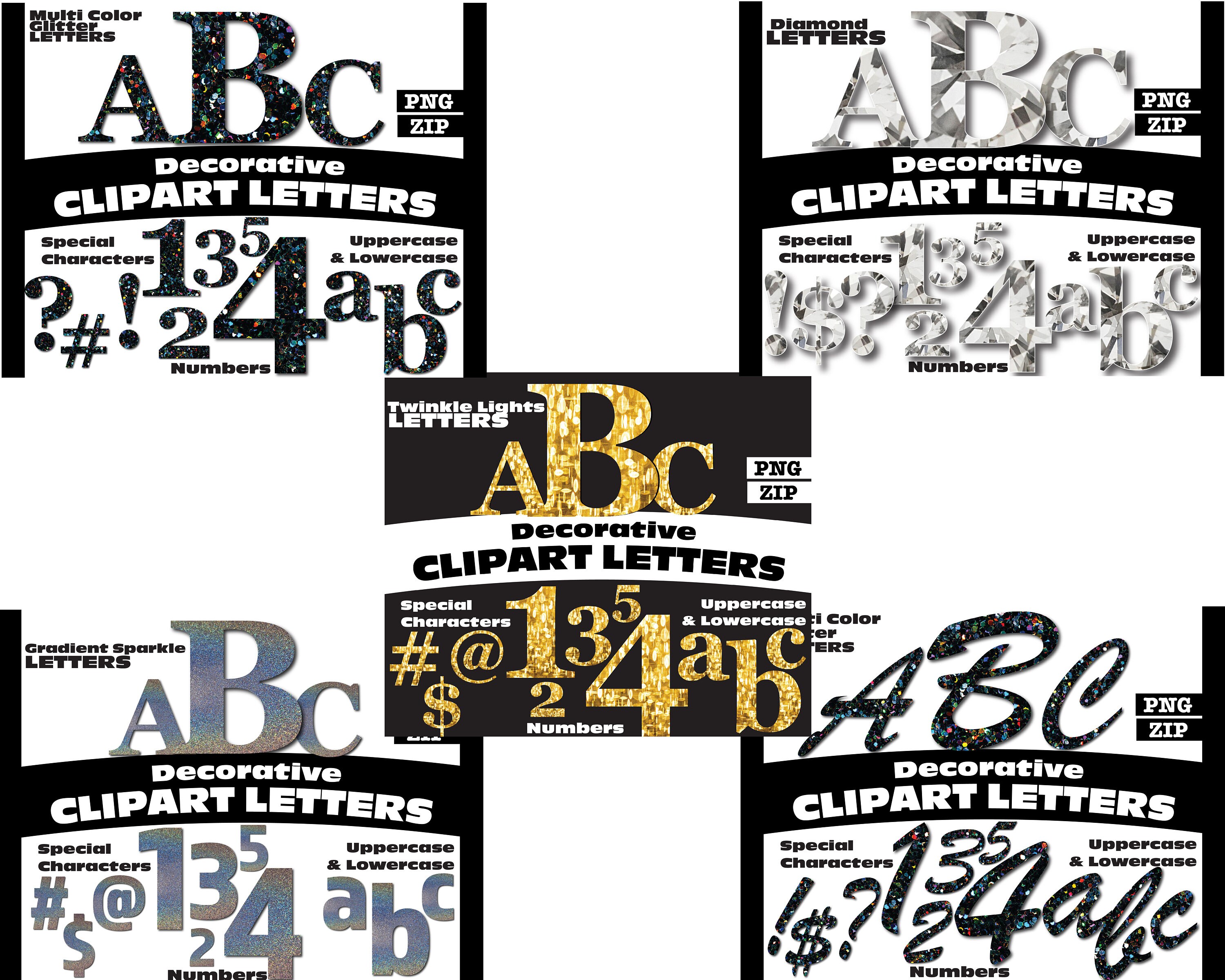 Big Glitter Clipart Letters Bundle PNG Digital Download 60 Complete ...
