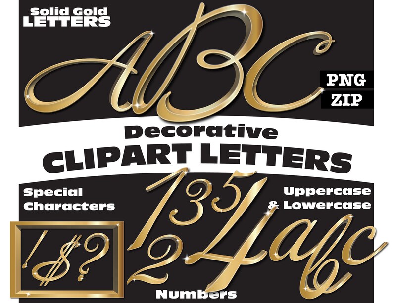 Solid Gold 3D Clipart Letters PNG Digital Download Complete ...