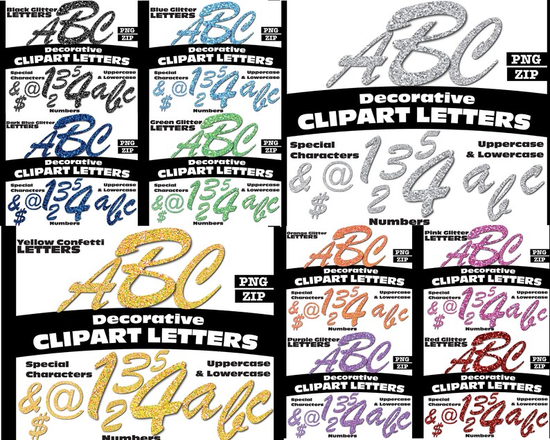 Big Glitter Clipart Letters Bundle PNG Digital Download 60 Complete ...