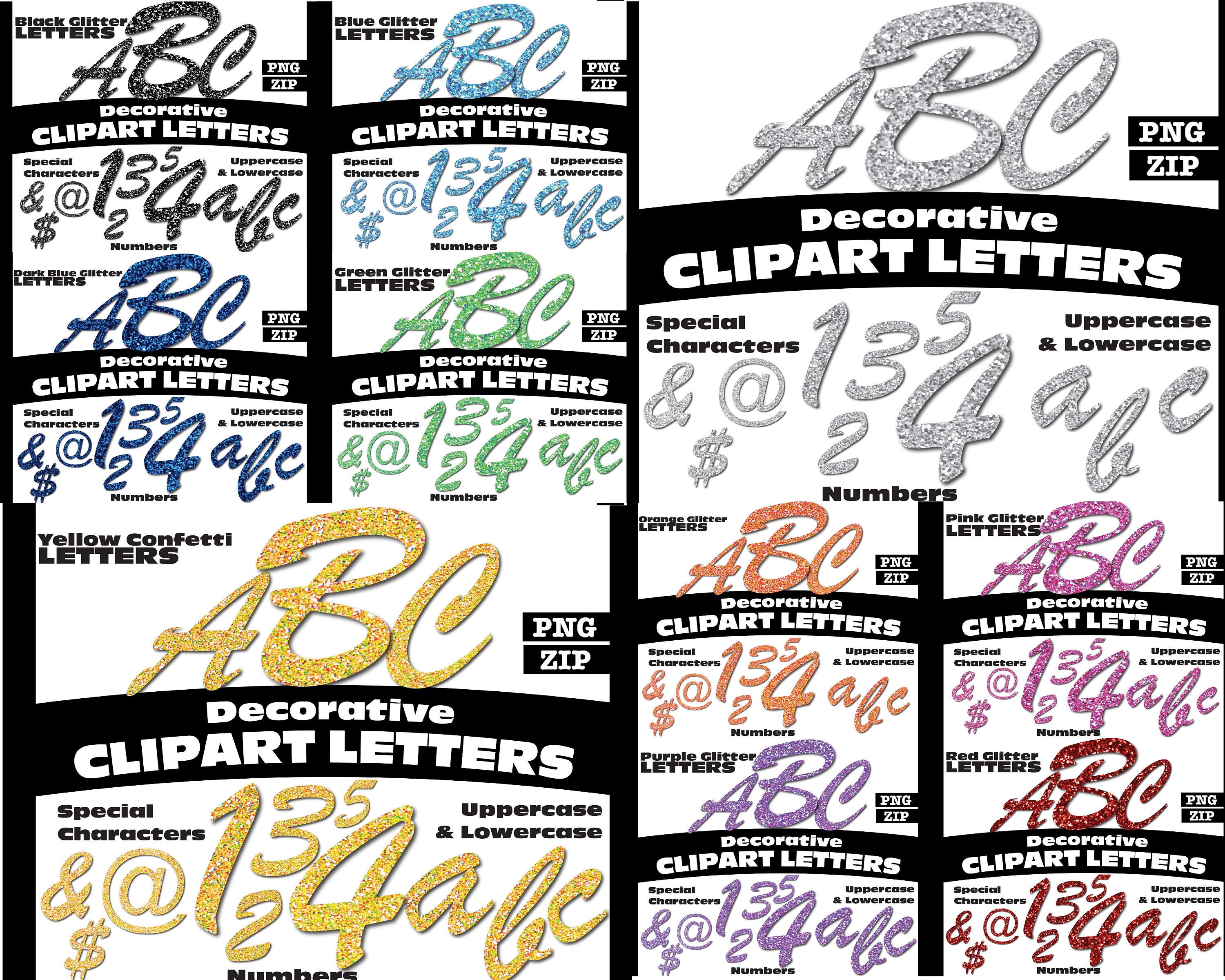 Big Glitter Clipart Letters Bundle PNG Digital Download 60 Complete ...