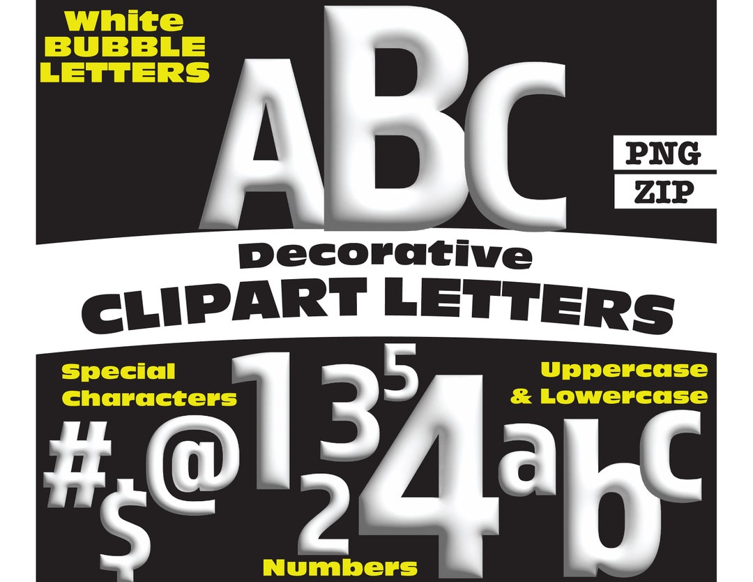 White Bubble Clipart Letters PNG Digital Download Complete Alphanumeric ...