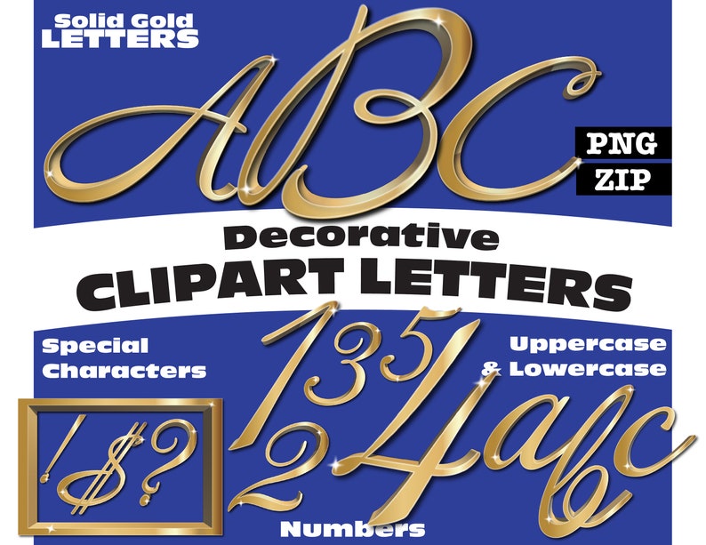 Solid Gold 3D Clipart Letters PNG Digital Download Complete ...