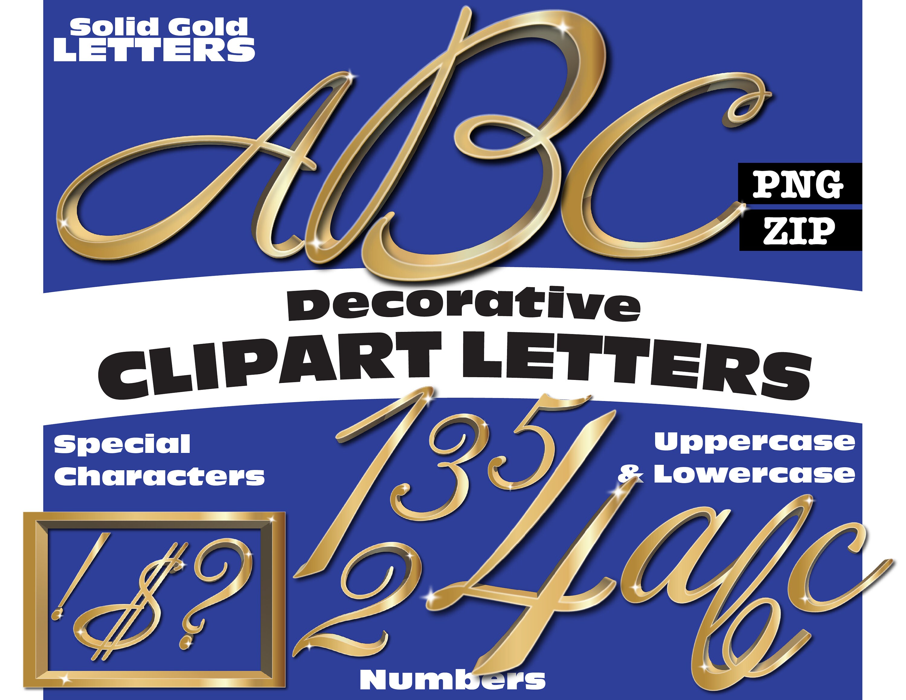 Solid Gold 3D Clipart Letters PNG Digital Download Complete ...