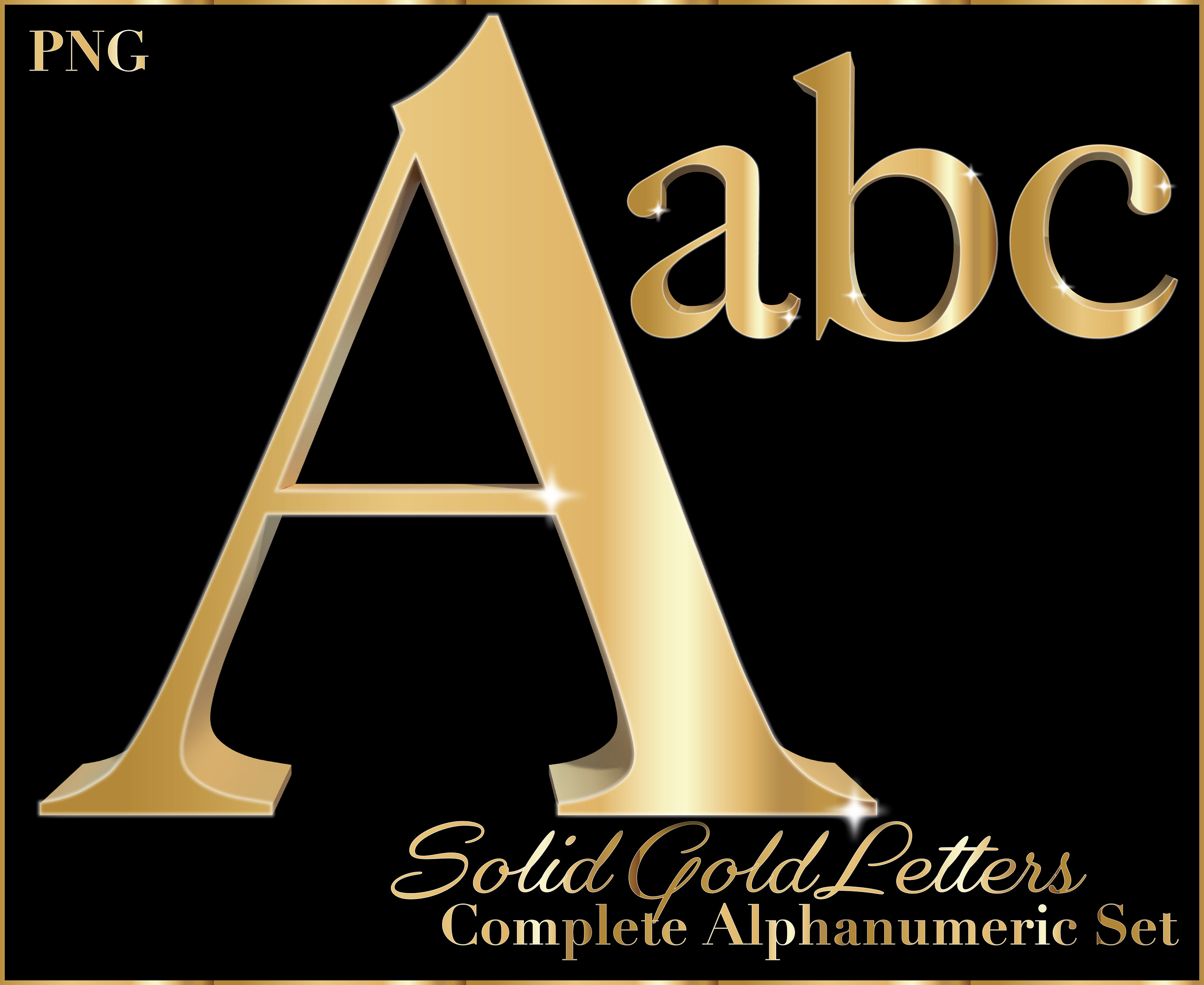 Solid Gold 3D Clipart Letters PNG Digital Download Complete ...