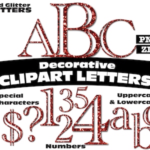 Red Glitter Clipart Letters PNG Digital Download Complete Alphanumeric ...