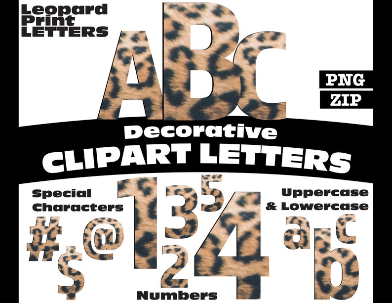 Leopard Print Clipart Letras PNG Descarga digital Conjunto alfanumérico ...