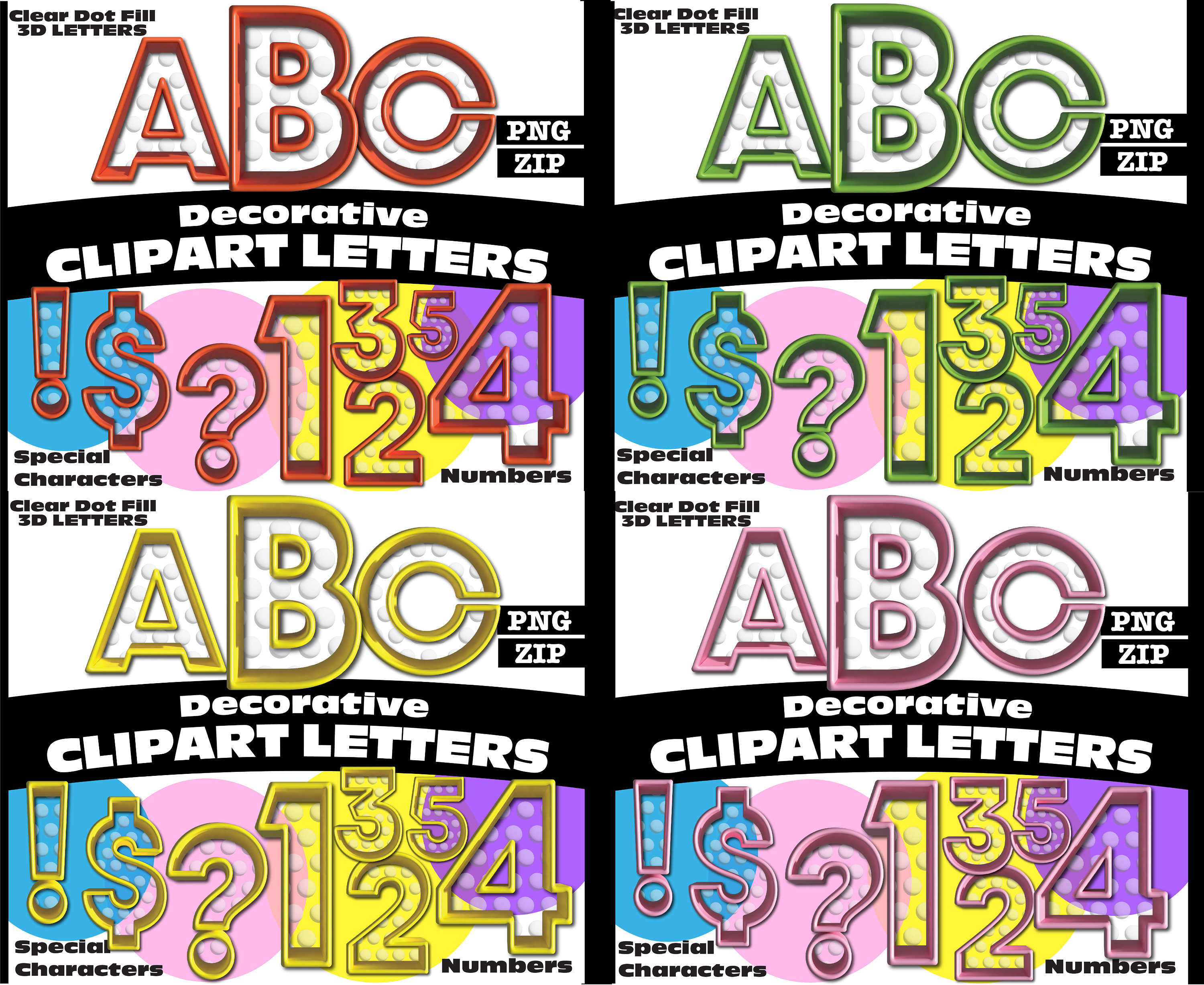 3D Clear Dot Fill Clipart Letters PNG Digital Download 13 Complete ...