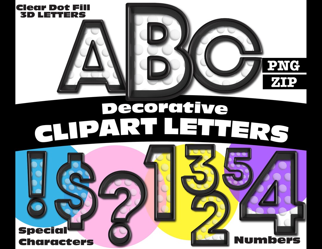Black 3D Clipart Letters Clear Dot Fill PNG Digital Download Complete ...