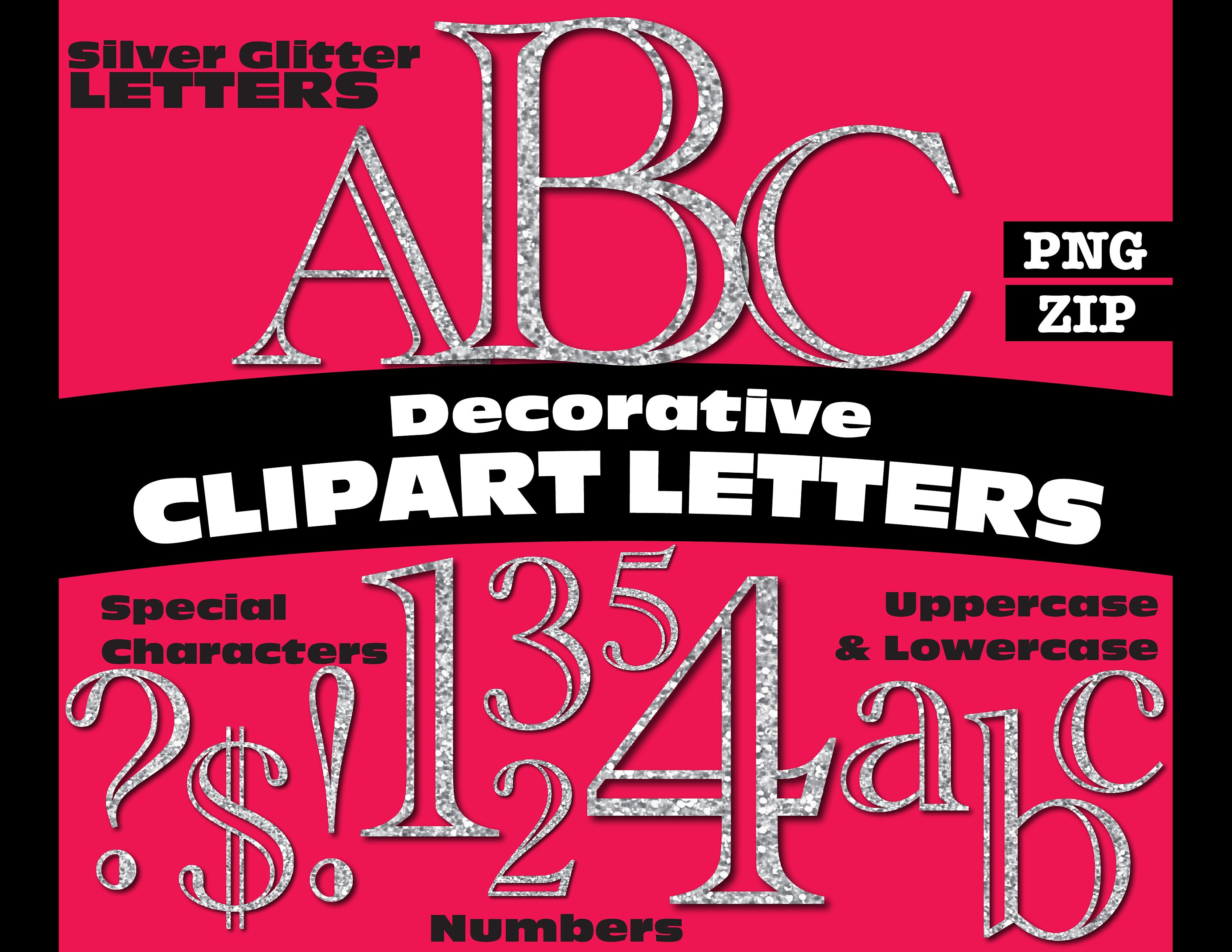 Silver Glitter Clipart Letters PNG Digital Download Complete ...