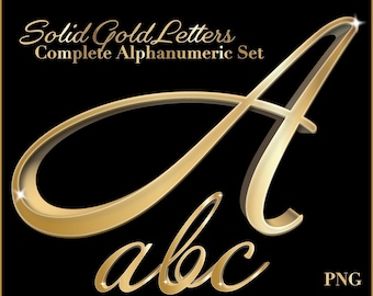 Gold Glitter Clipart Letters PNG Digital Download Complete Alphanumeric ...